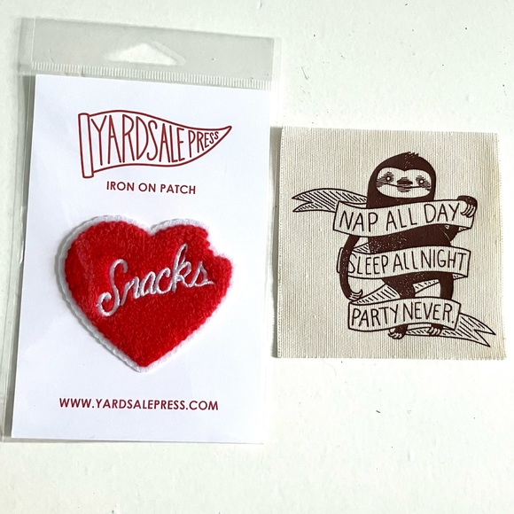 Hand Crafted | Accessories | Snacks Red Chenille Heart Patch Sloth Canvas Patch Set Of 2 | Poshmark